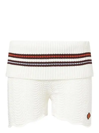 THE COUTURE CLUB Crochet Knit Fold-over Cotton Shorts - Chocolate