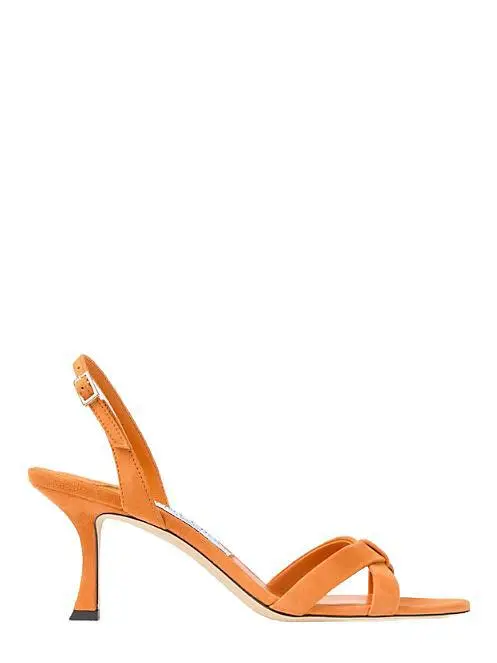 JIMMY CHOO Elsy 70 Suede Slingback Sandals - Sunset Orange