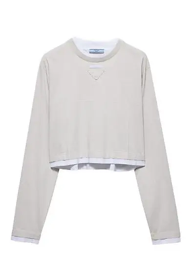 Prada Triangle-patch Long-sleeve Cotton-jersey T-shirt - Grey
