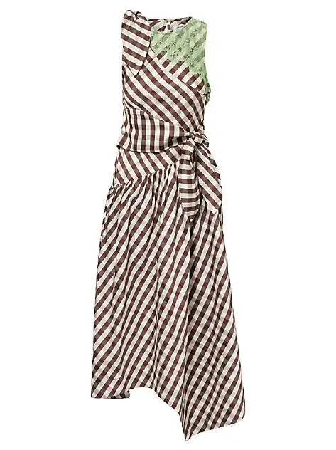 DAMSON MADDER Gisele Chequered Woven Midi Dress - Choc