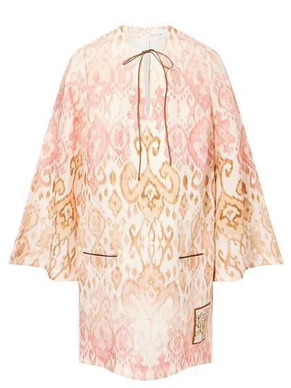 Zimmermann Aster Shift Linen Mini Dress - Pink Ikat