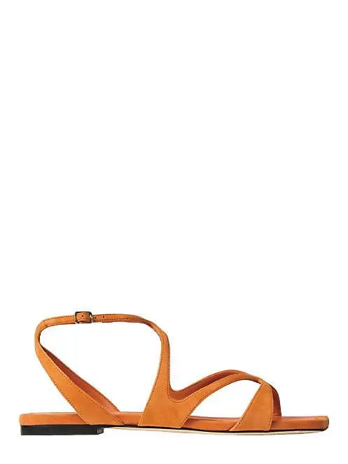 JIMMY CHOO Ayla Suede Flat Sandals - Sunset Orange