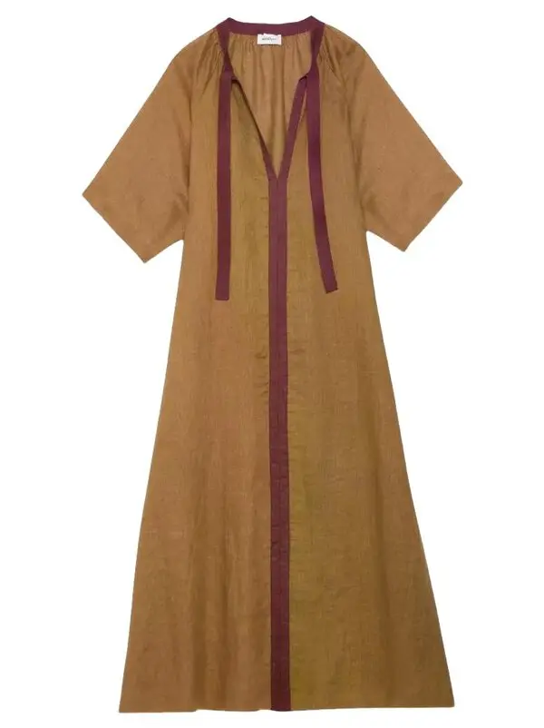 OTTOD'AME Paneled V-neck Dress - Brown