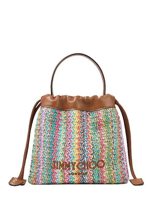 JIMMY CHOO Raffia Drawstring Pouch - Multi/tan/light Gold