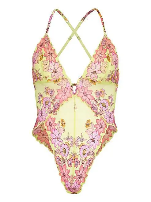 SAVAGE X FENTY Floral Lace Bodysuit - Sun Lime Floral Ply Lace
