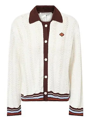 THE COUTURE CLUB Long-sleeve Crochet Cotton-knit Shirt - Chocolate