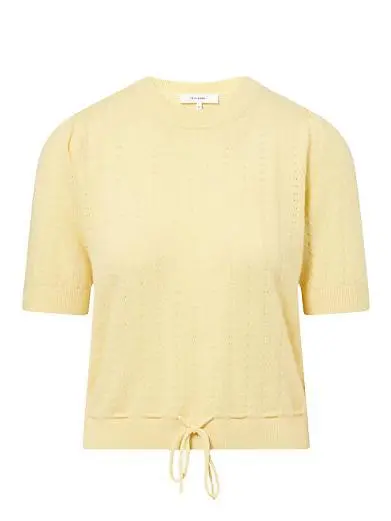 FRAME Cashmere Crewneck Short Sleeve Top With Drawstring Hem - Canary