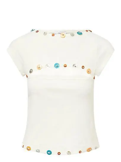 JADED LONDON Button Cut-out Cotton Top - Cream