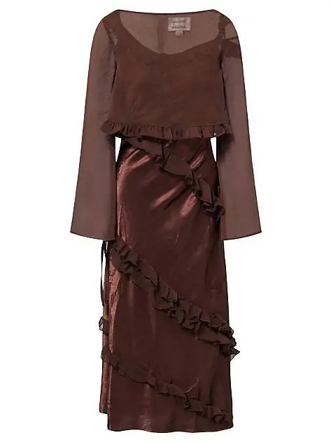 DAMSON MADDER Carmen Ruffle Woven Midi Dress - Choc