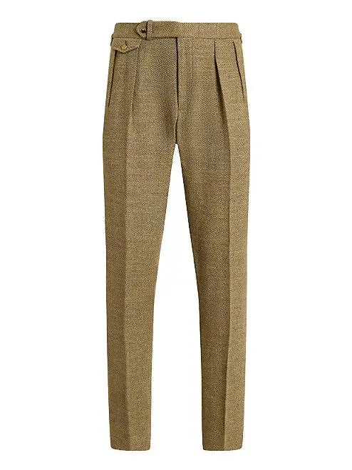 Polo Ralph Lauren Pleated Tapered-leg Linen-blend Trousers - Tan/brown