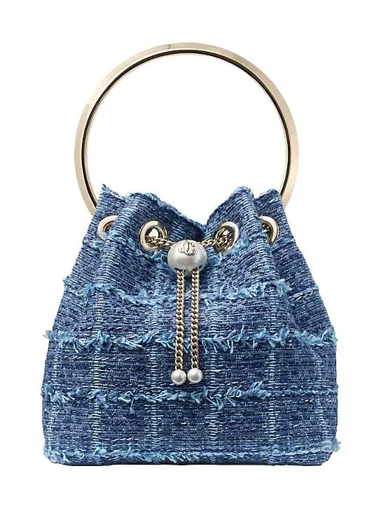 JIMMY CHOO Bon Bon Denim Bucket Bag - Denim Grid/gold
