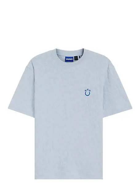 Hugo Brand-embroidered Leopard-print Cotton-jersey T-shirt - Open Blue