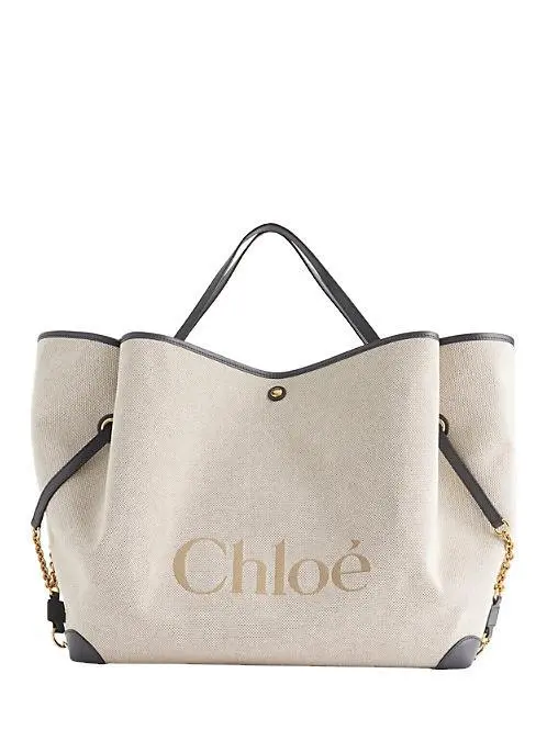 Chloé Large Cotton-canvas Tote Bag With Embroidered Logo - Black Navy
