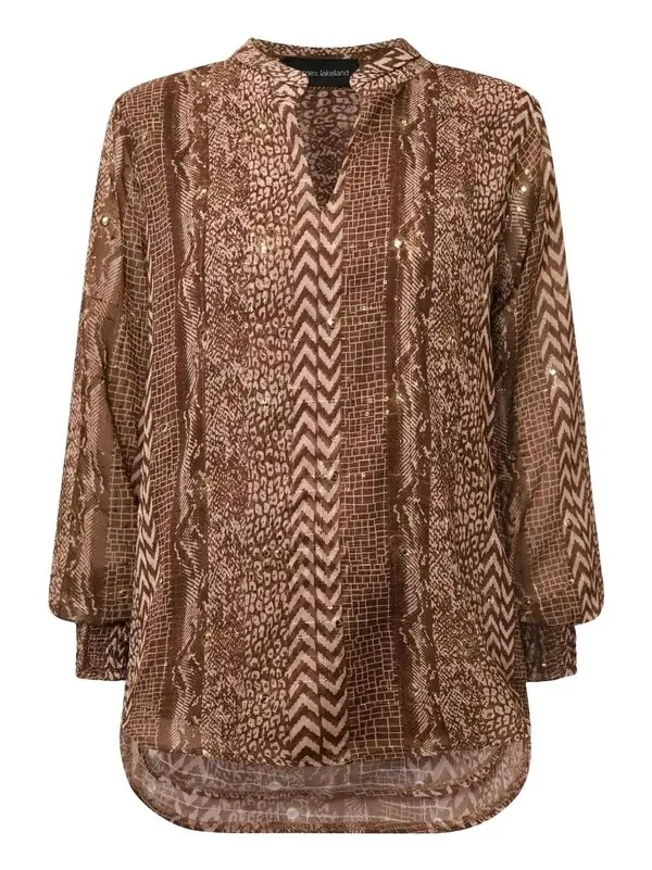 JAMES LAKELAND Sequin Animal Print Blouse - Brown