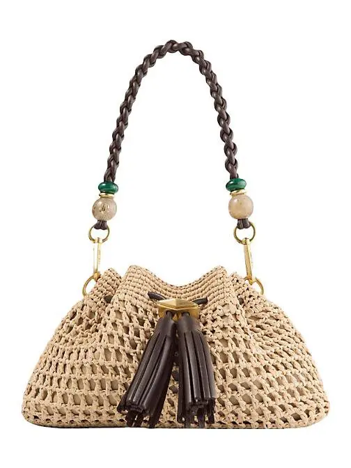 JIMMY CHOO Cinch Small Raffia Top-handle Bag - Natural/chocolate