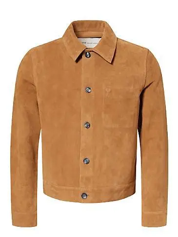 Ami Suede Jacket With Embossed Logo - Caramel
