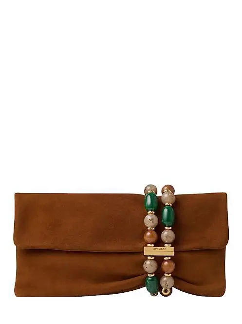 JIMMY CHOO Zandra Suede Clutch Bag - Tan/gold