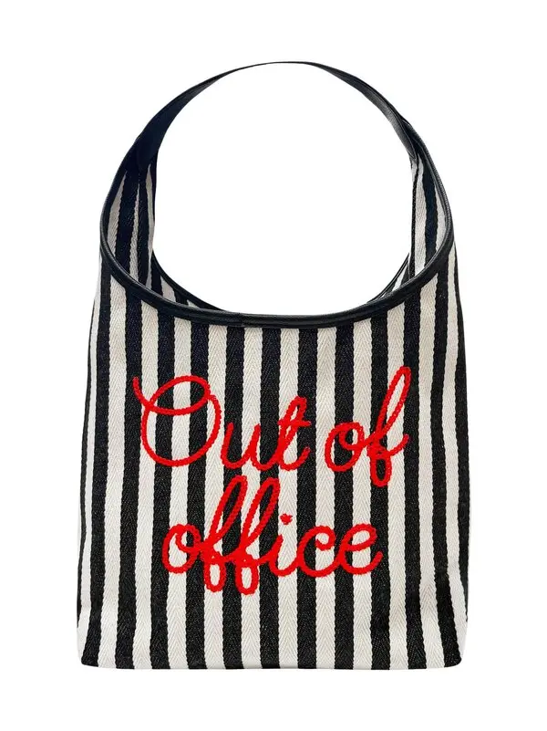 LILLY LOVES Striped Embroidered Tote Bag - Black
