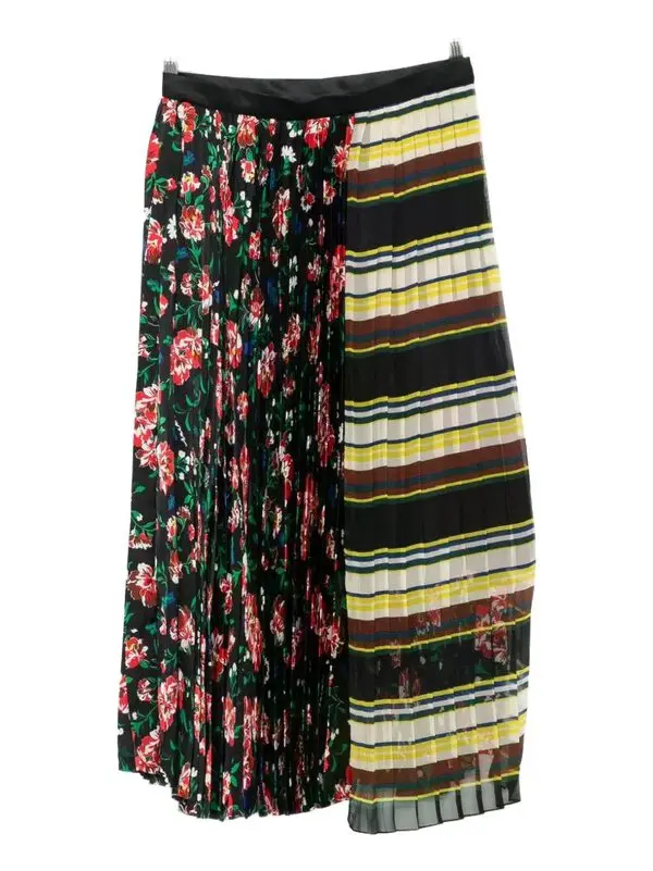 Sacai Floral-print Pleated Midi Skirt - Black