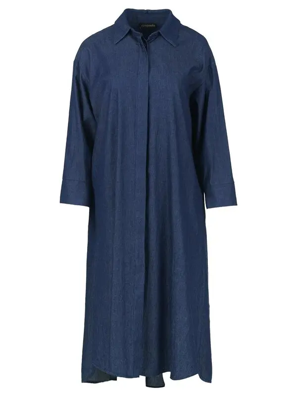 CONQUISTA Indigo Midi Dress With Side Slits - Blue