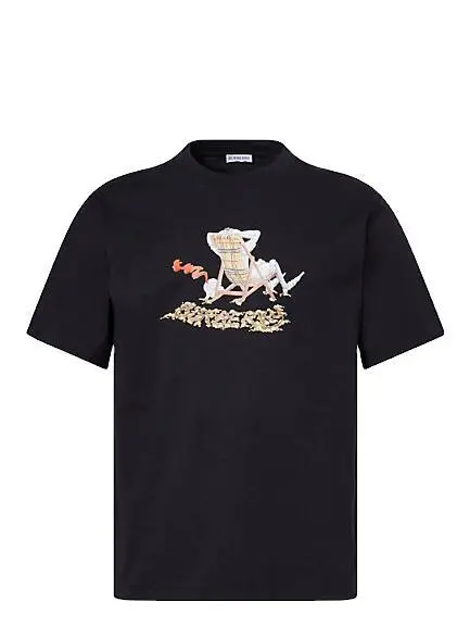 Burberry Beach Knight Cotton-jersey T-shirt - Black
