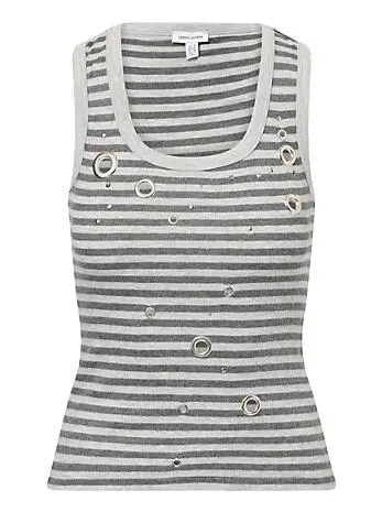 JADED LONDON Stripe Eyelet Cotton-blend Vest - Grey