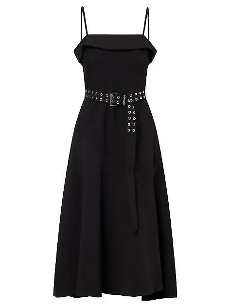 GANNI Twill Woven Midi Dress - Black
