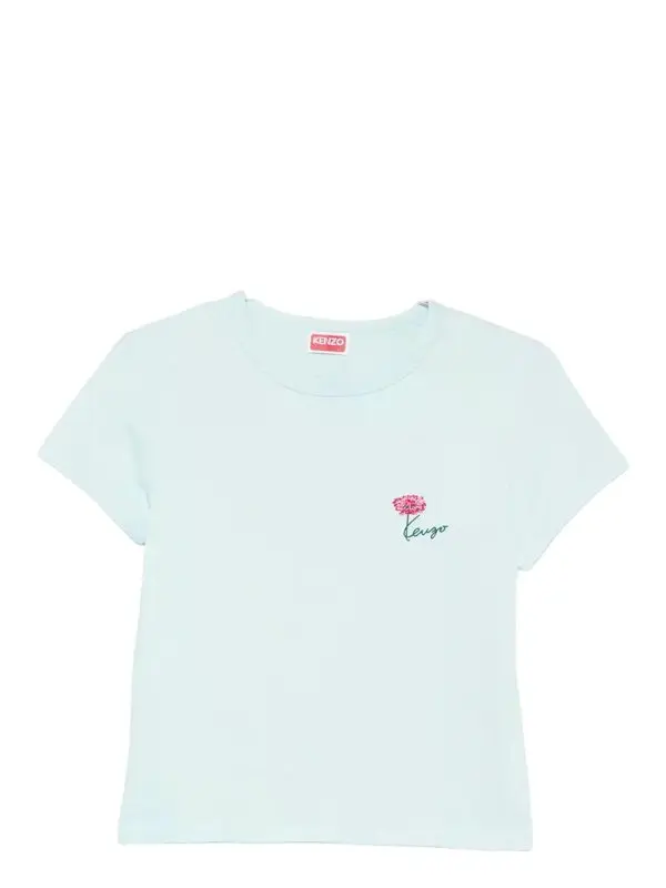 Kenzo Flower Embroidered Crewneck T-shirt - Blue
