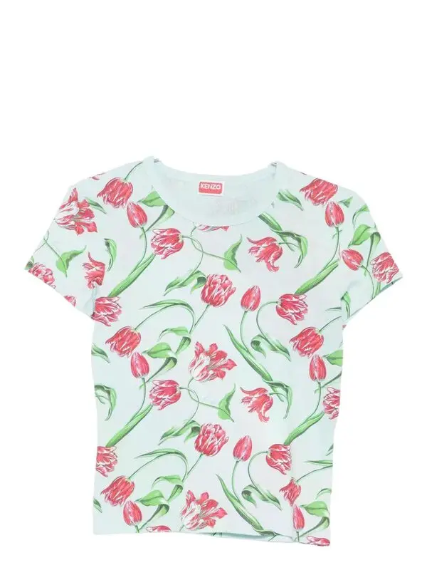 Kenzo Floral Print Crewneck T-shirt - Blue