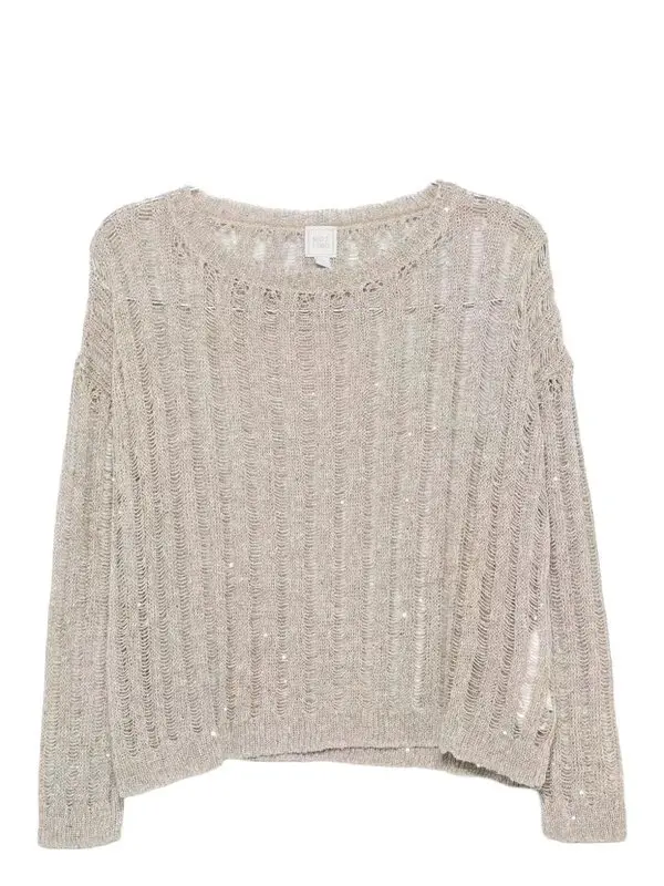 120% Lino Sequin-embellished Open-knit Sweater - Grey