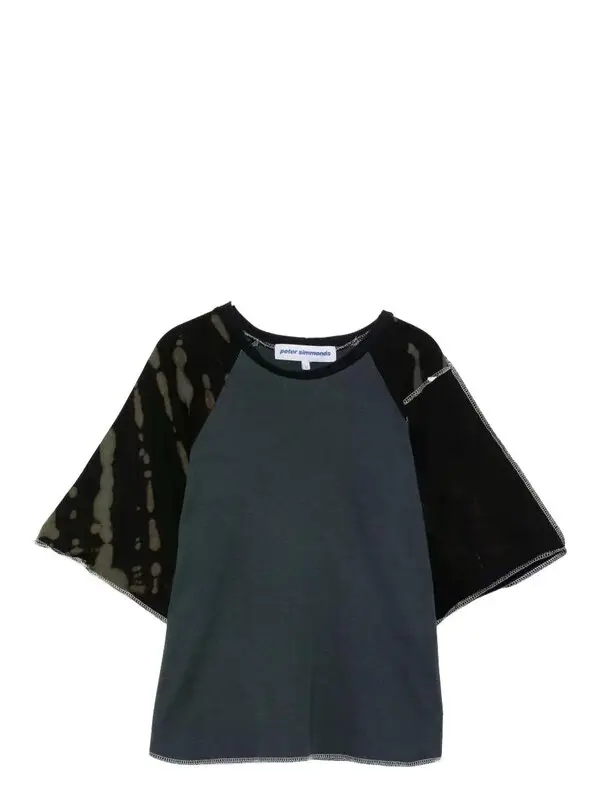 STAIN SHADE Patchwork Raglan-sleeve T-shirt - Blue