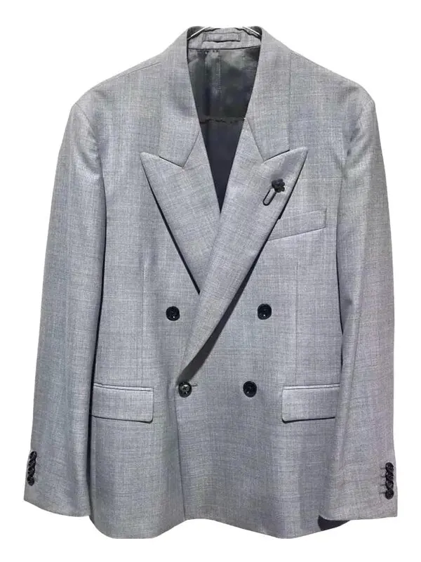 LARDINI Double-breasted Peak-lapel Blazer - Grey