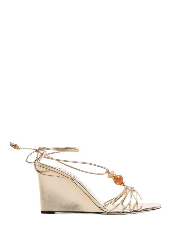JIMMY CHOO Lova Embellished Wedge Sandals - Gold
