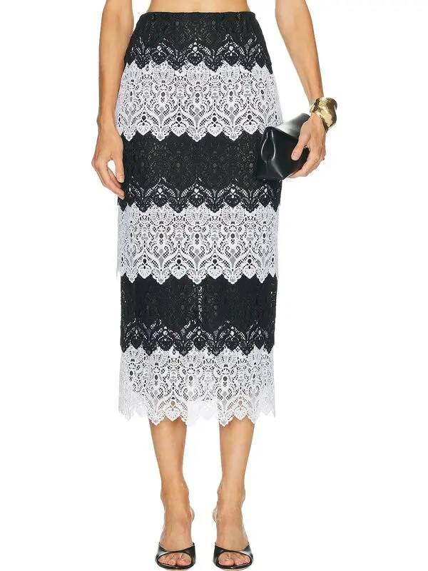 Carolina Herrera Tiered Lace Maxi Pencil Skirt - Black & White