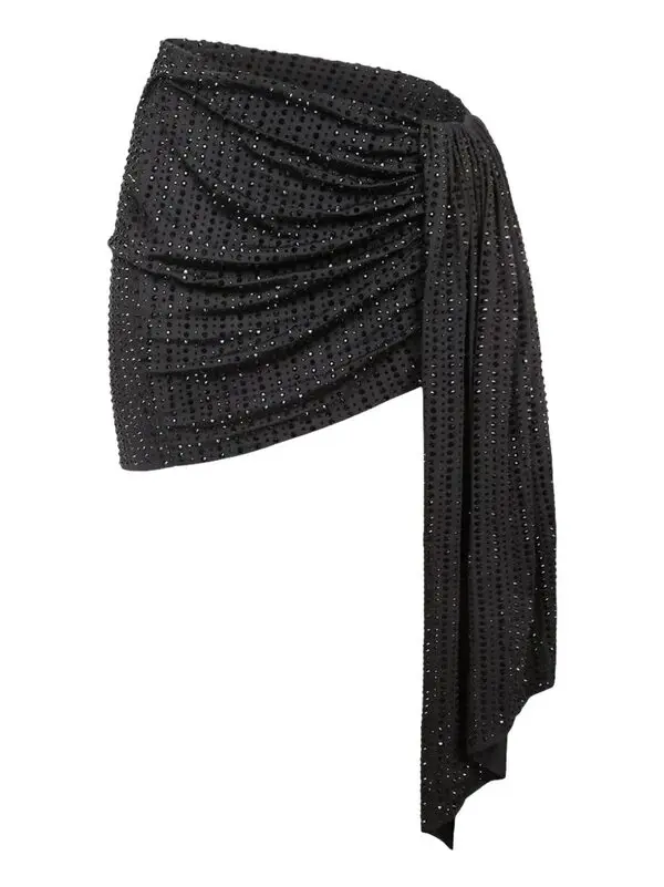 VENUJA Crystal Embellished Draped Mini Skirt - Black