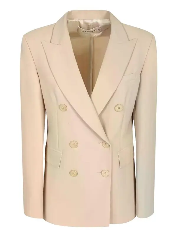 BLANCA VITA Double-breasted Peak-lapel Blazer - Neutrals