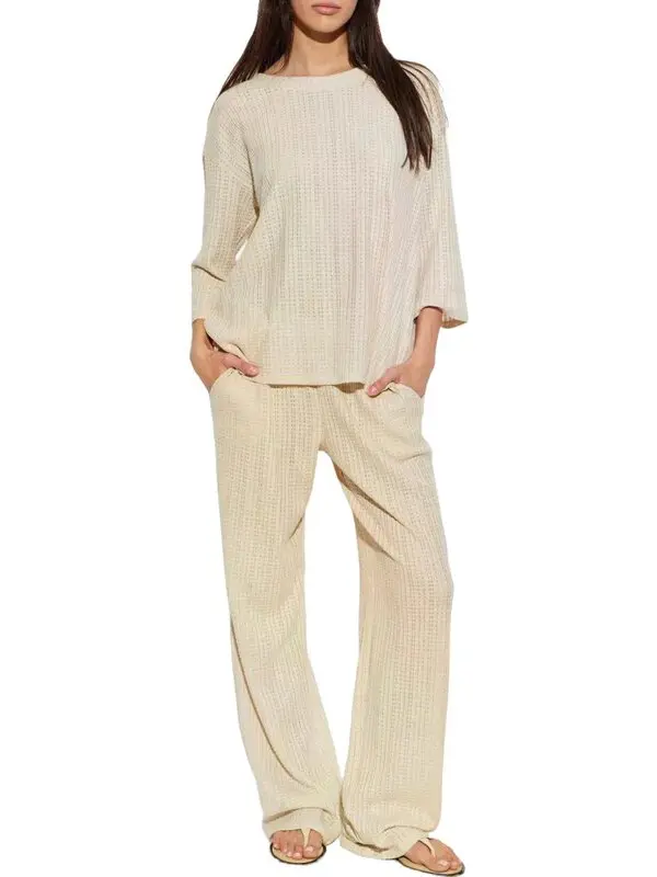 Hanro Three-quarter Sleeve Waffle Knit T-shirt - Neutrals