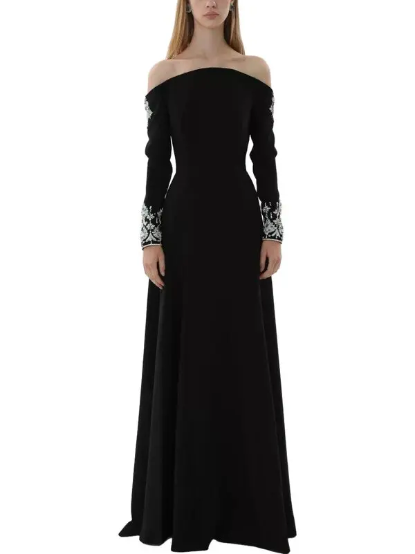 DINA MELWANI Off-shoulder Crystal-embellished Maxi Gown - Black