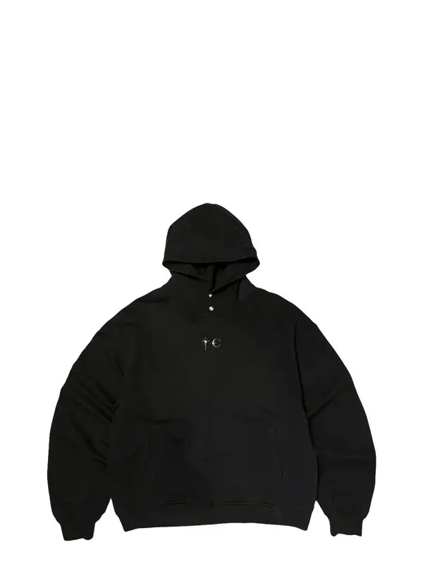 THUG CLUB Logo Detail Long Sleeve Hoodie - Black