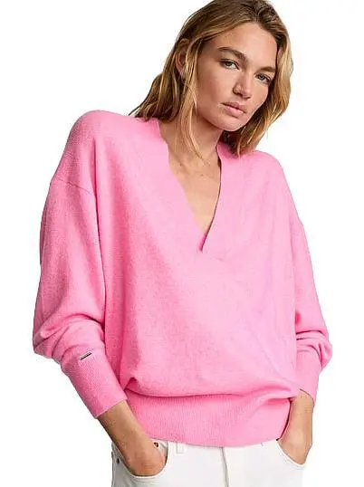 Victoria's Secret Luxe Knit Oversized V-neck Sweater - Pink