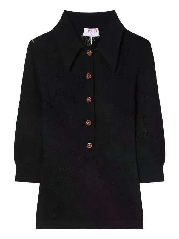 Emilio Pucci Seamless Jacquard Marmo Polo Shirt - Black