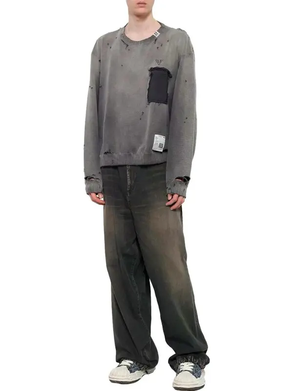 Mihara Yasuhiro Sun-faded Distressed Sweater - Grey