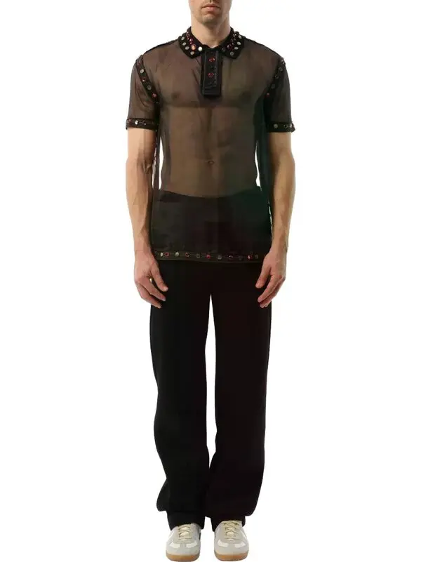 Givenchy Embellished Sheer Polo Shirt - Black