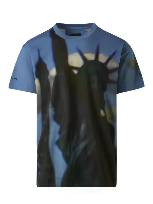 Givenchy Paris Ny All Over Graphic-print Oversized T-shirt - Blue
