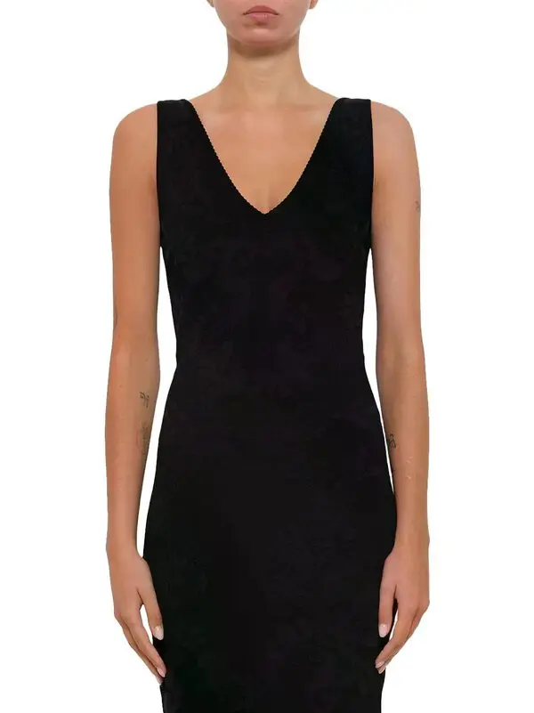 Alexander McQueen Floral Jacquard V-neck Dress - Black
