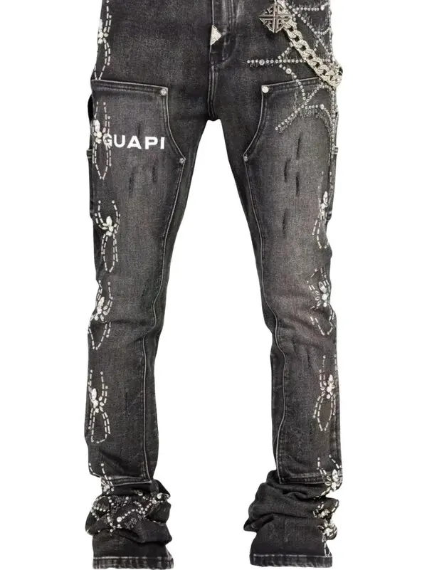 GUAPI Crystal-embellished Spider-motif Jeans - Grey