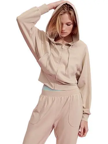 Victoria's Secret Soft Jersey Hooded Track Jacket - Beige