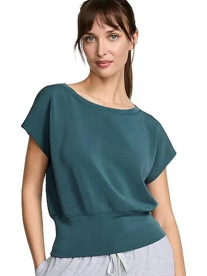 Victoria's Secret Vsx Featherweight Knit Short Dolman Sleeve Top - Blue