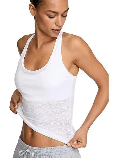 Victoria's Secret Vsx Hot Zones Lace Tank Top - White,ivory
