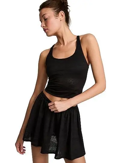 Victoria's Secret Vsx Elevate™ Logo Lace Pleated Skirt With Built-in Shorts - Black